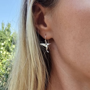 Hummingbird Earrings Dangle Sterling Silver & Rose Gold, Bird Earrings ...