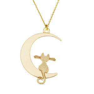 Cat on Moon Necklace, Personalized Cat Lover Gift for Women Girls, Cat ...