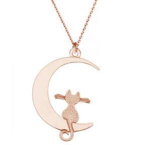 Cat on Moon Necklace, Personalized Cat Lover Gift for Women Girls, Cat ...