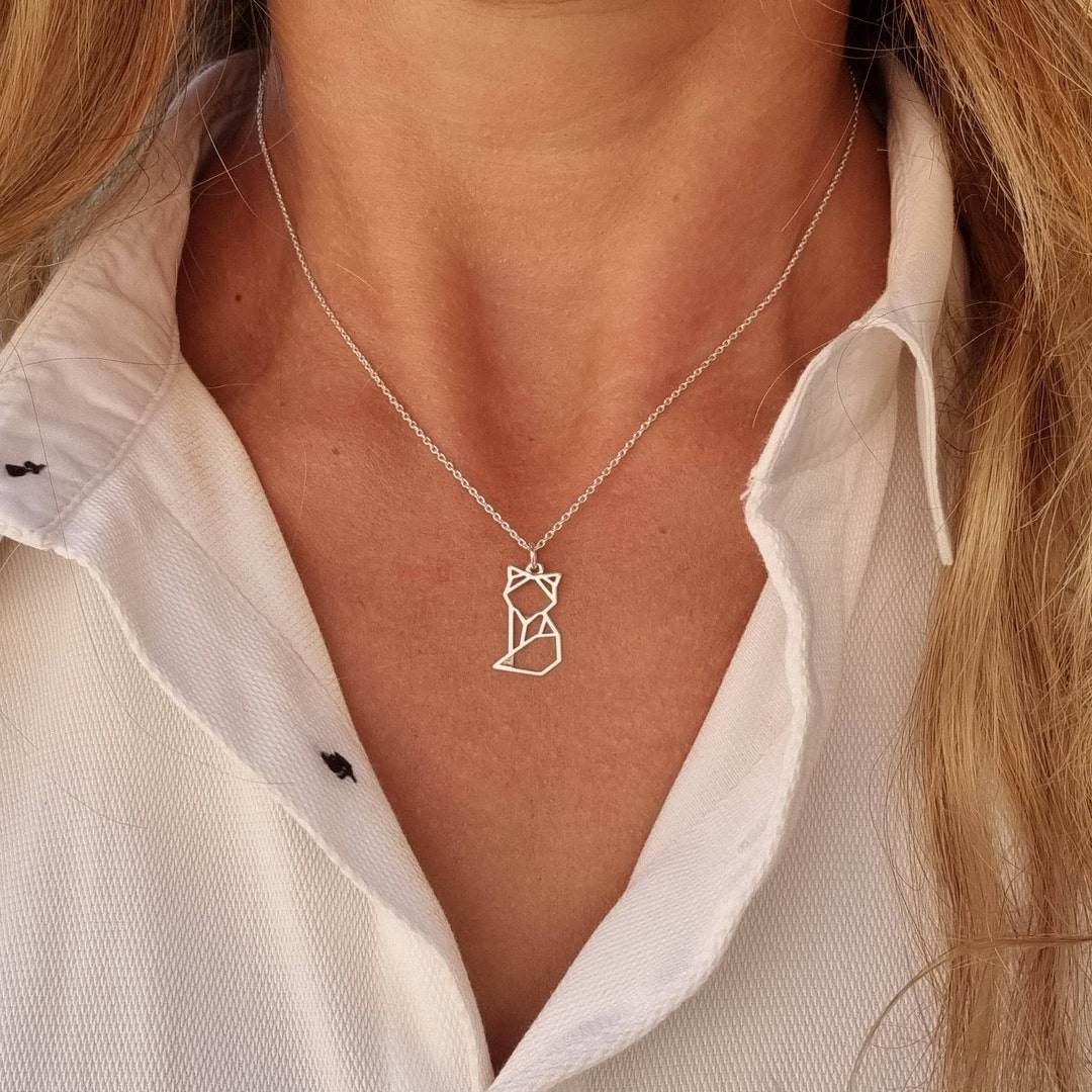Fox Necklace Sterling Silver 925 for Women for Girls, Origami Fox ...