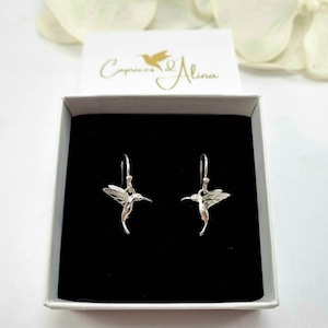 Hummingbird Earrings Dangle Sterling Silver & Rose Gold, Bird Earrings ...