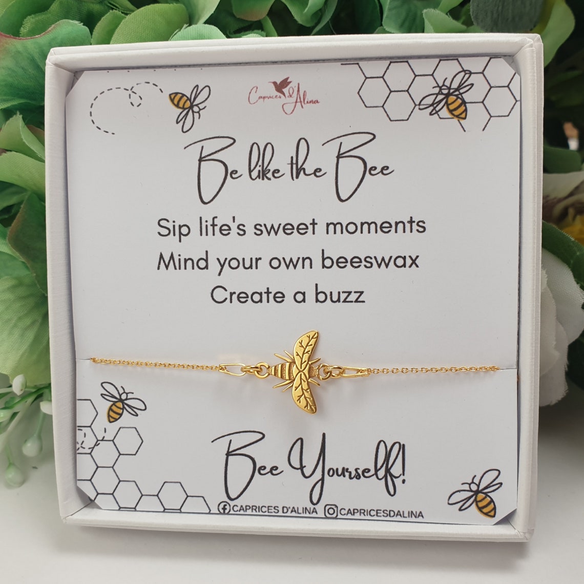 Dainty Honey Bee on a Honeycomb Bracelet Gold Silver, Tiny Bee Bracelet ...