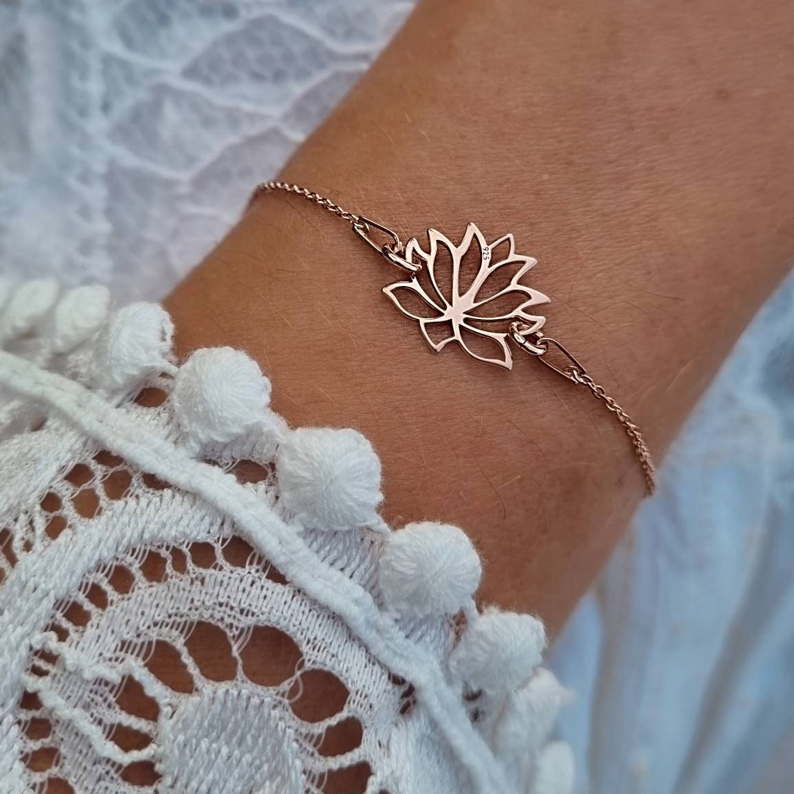 Lotus Bracelet for Women, Lotus Flower Jewelry, Rose Gold Sterling ...