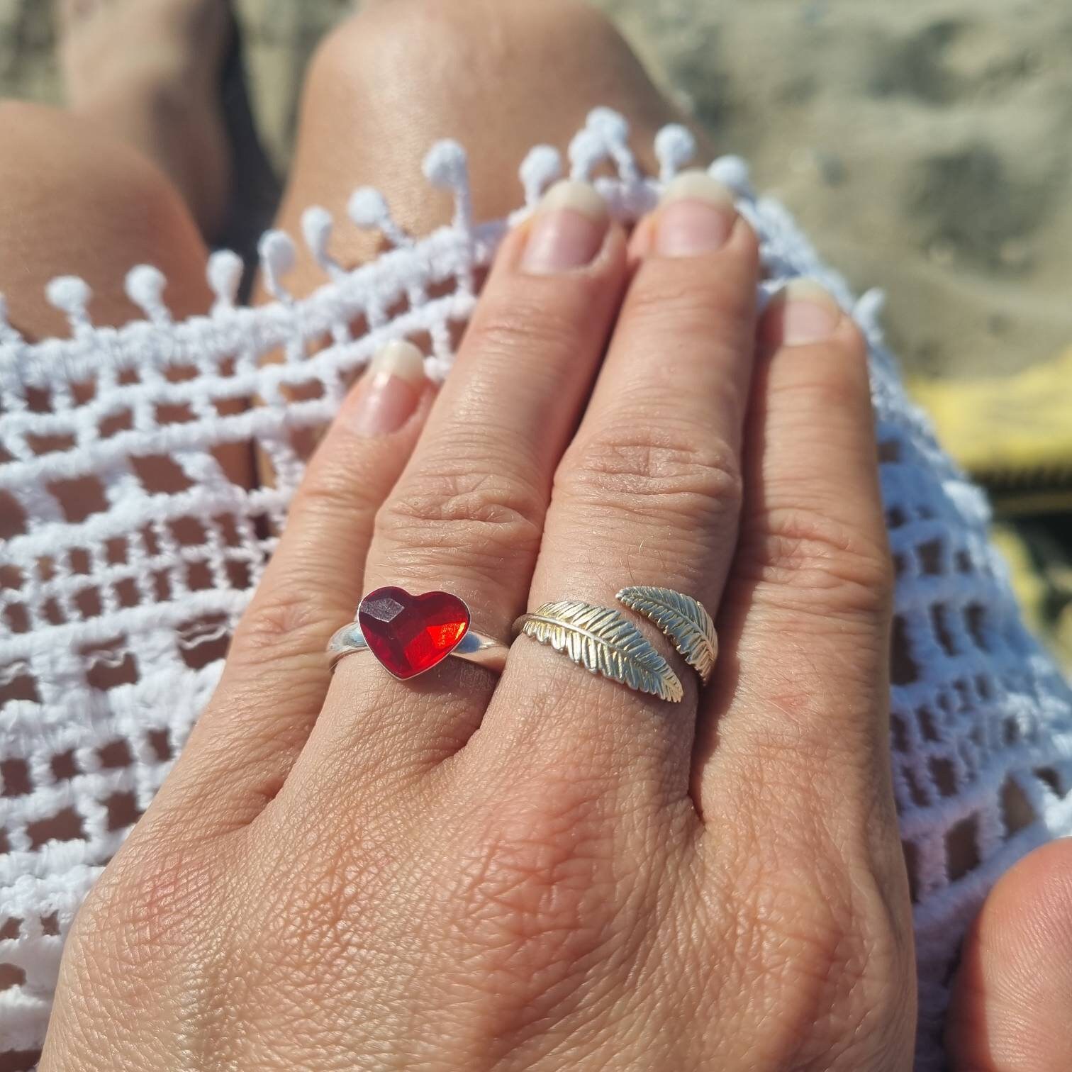 Crystal Heart Ring: Red, Light Pink, Fuchsia| Sterling Silver Love Ring ...