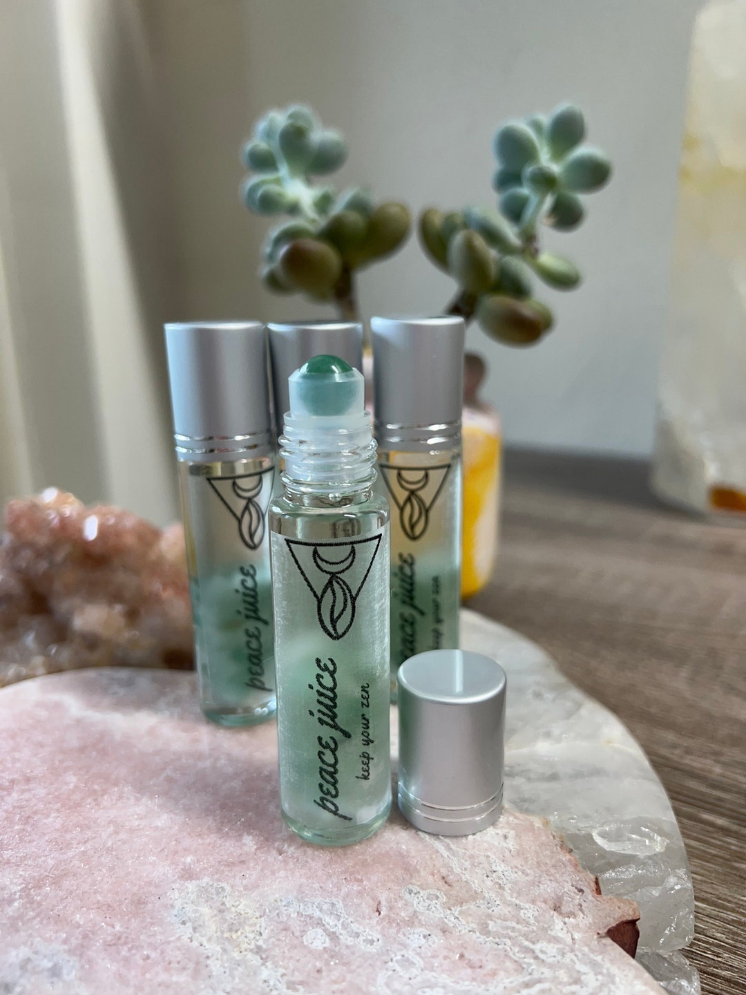 Peace Juice ~ Green Aventurine Crystal Infused Healing Roller Ball With ...