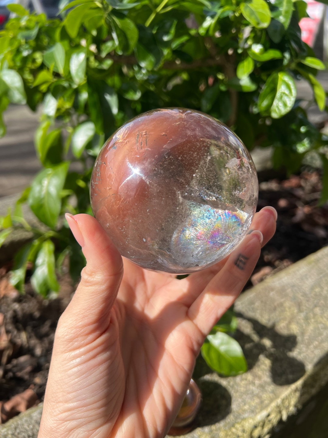 Black Phantom Clear Quartz Crystal Sphere From Brazil Rainbow Filled ...