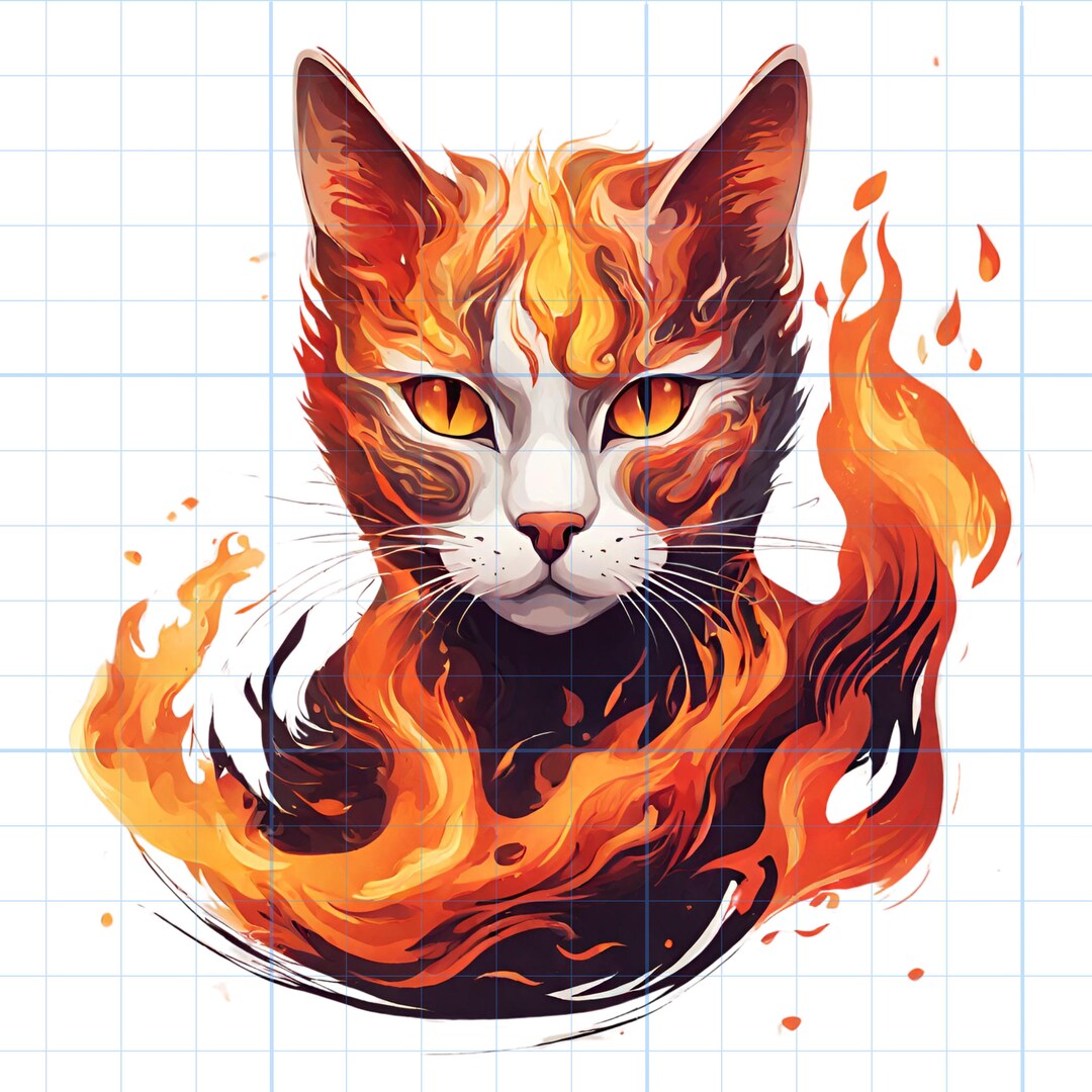 Fire Cat Png, Cool Cat Png, Cool Cat Sticker, Fire Cat Printable, Fire ...