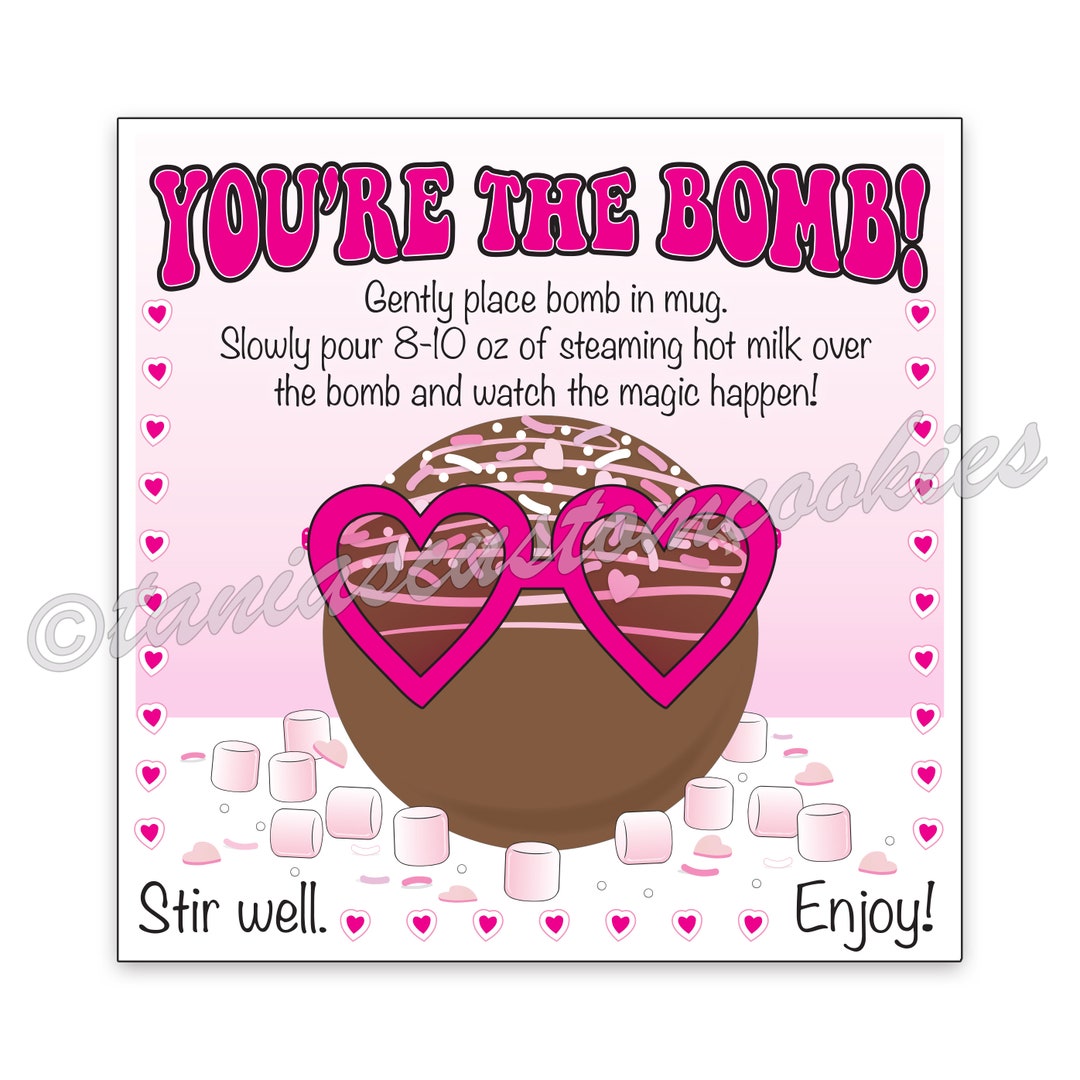 Printable Valentines Day Hot Chocolate Bomb 3x3 Tag Valentines Day Hot ...