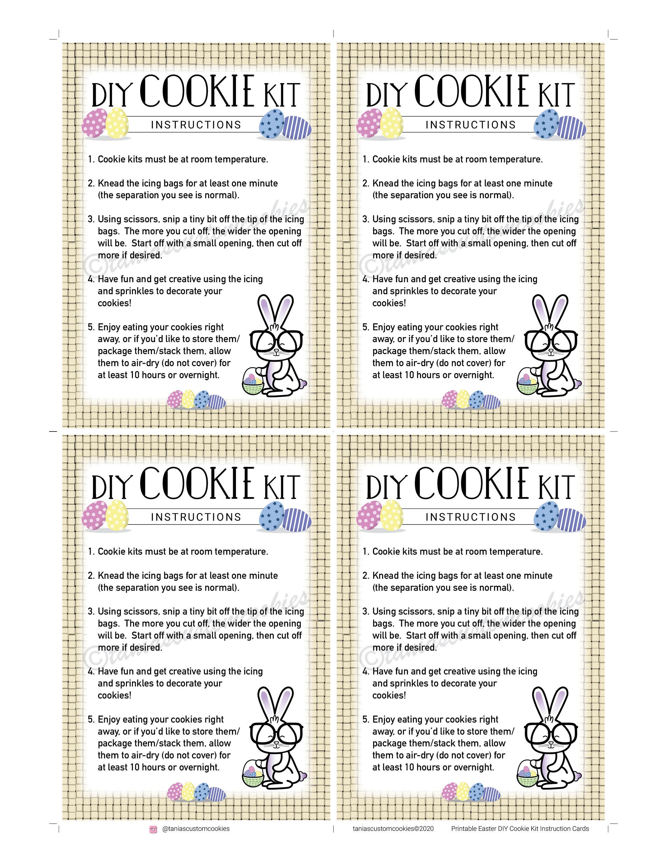 Printable EASTER DIY Cookie Kit 3.5” X 5”instruction Cards - Etsy