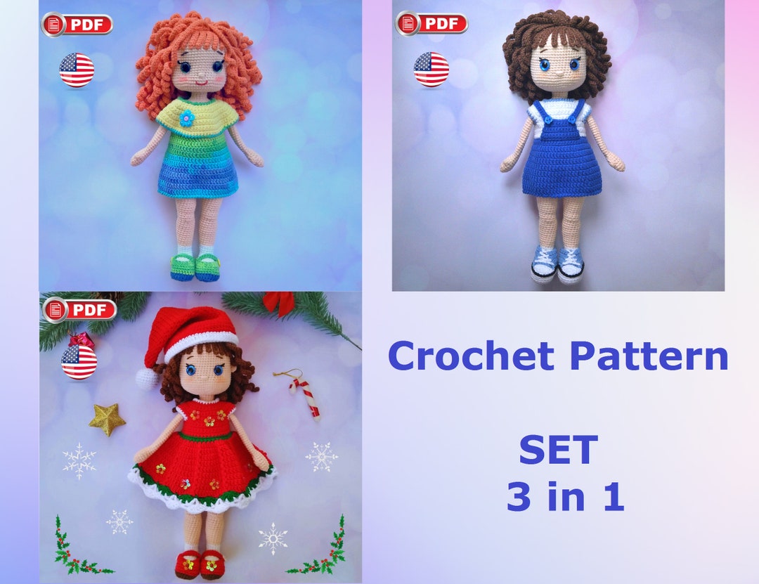 Crochet Doll Pattern, Amigurumi Doll Pattern, 12 Inch Doll Clothes ...