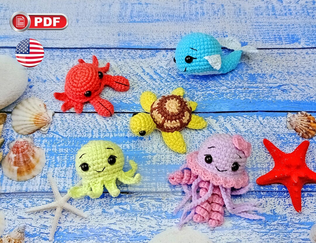 Crochet Sea Animals Bundle Pattern: Sea Turtle, Jellyfish, Octopus ...