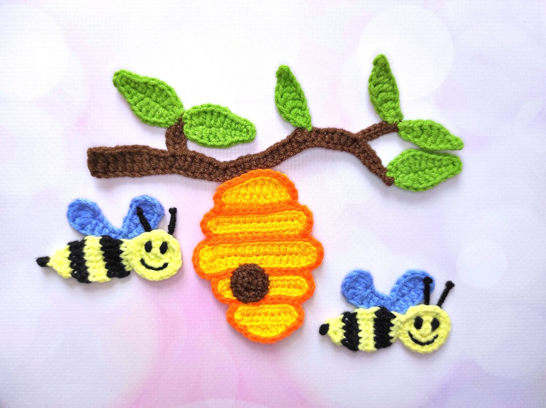 Beehive and Bee Crochet Pattern, Crochet Applique Pattern, PDF Pattern ...