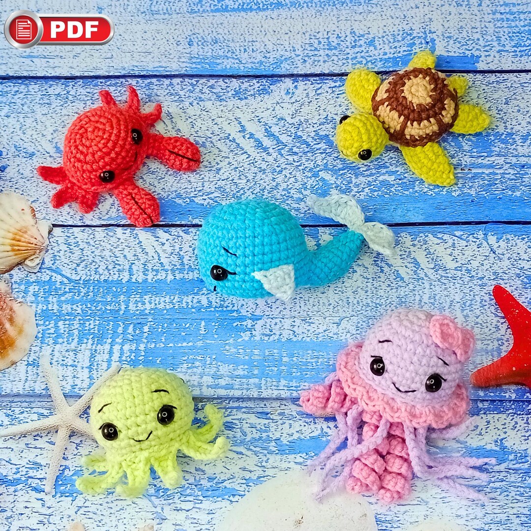 Crochet Pattern Bundle: Sea Turtle, Jellyfish, Octopus, Crab, Whale ...