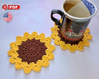 Crochet Sunflower Coaster Pattern - Etsy