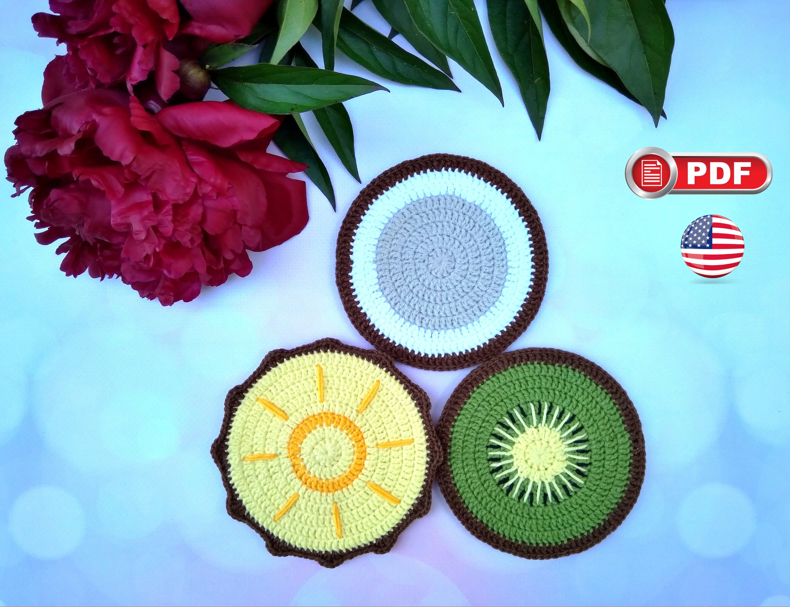 Crochet Fruits Coasters Pattern Crochet Mug Rug - Etsy