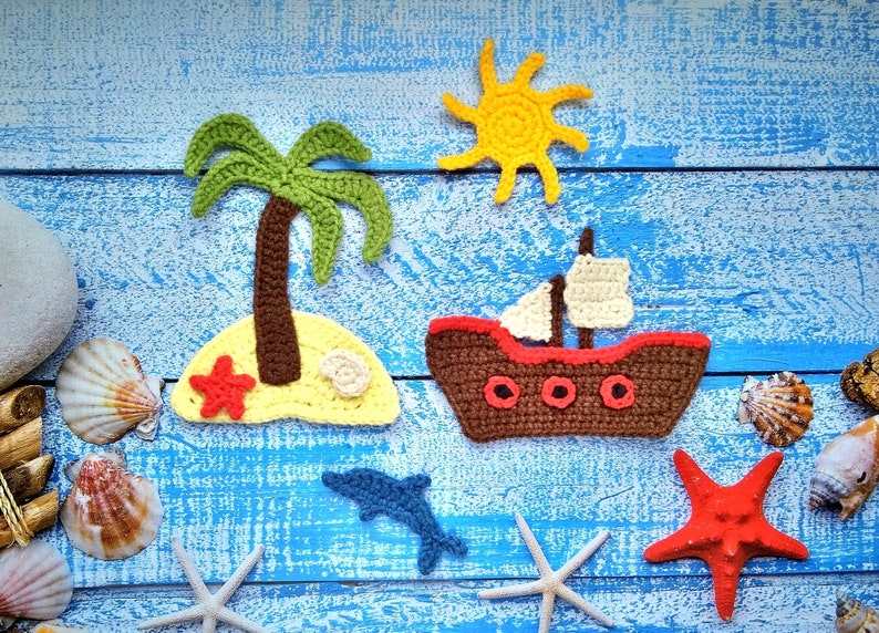 Crochet Sea Life Applique Pattern, Crochet Quiet Book Pattern, Crochet ...