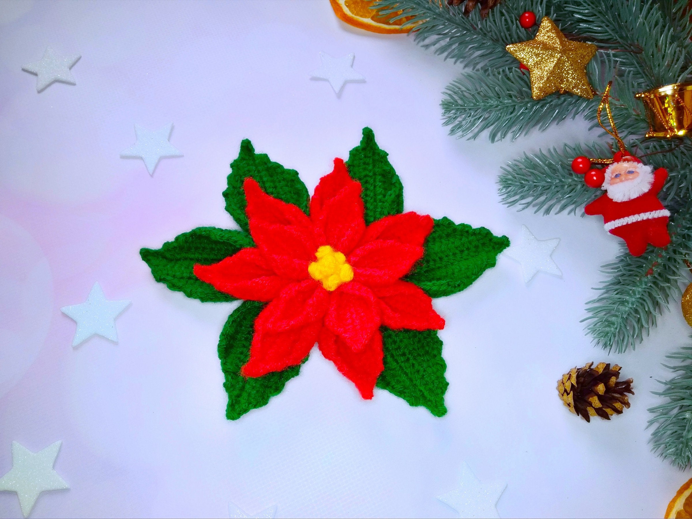 Crochet Christmas Poinsettia Pattern, Christmas Flower Applique ...