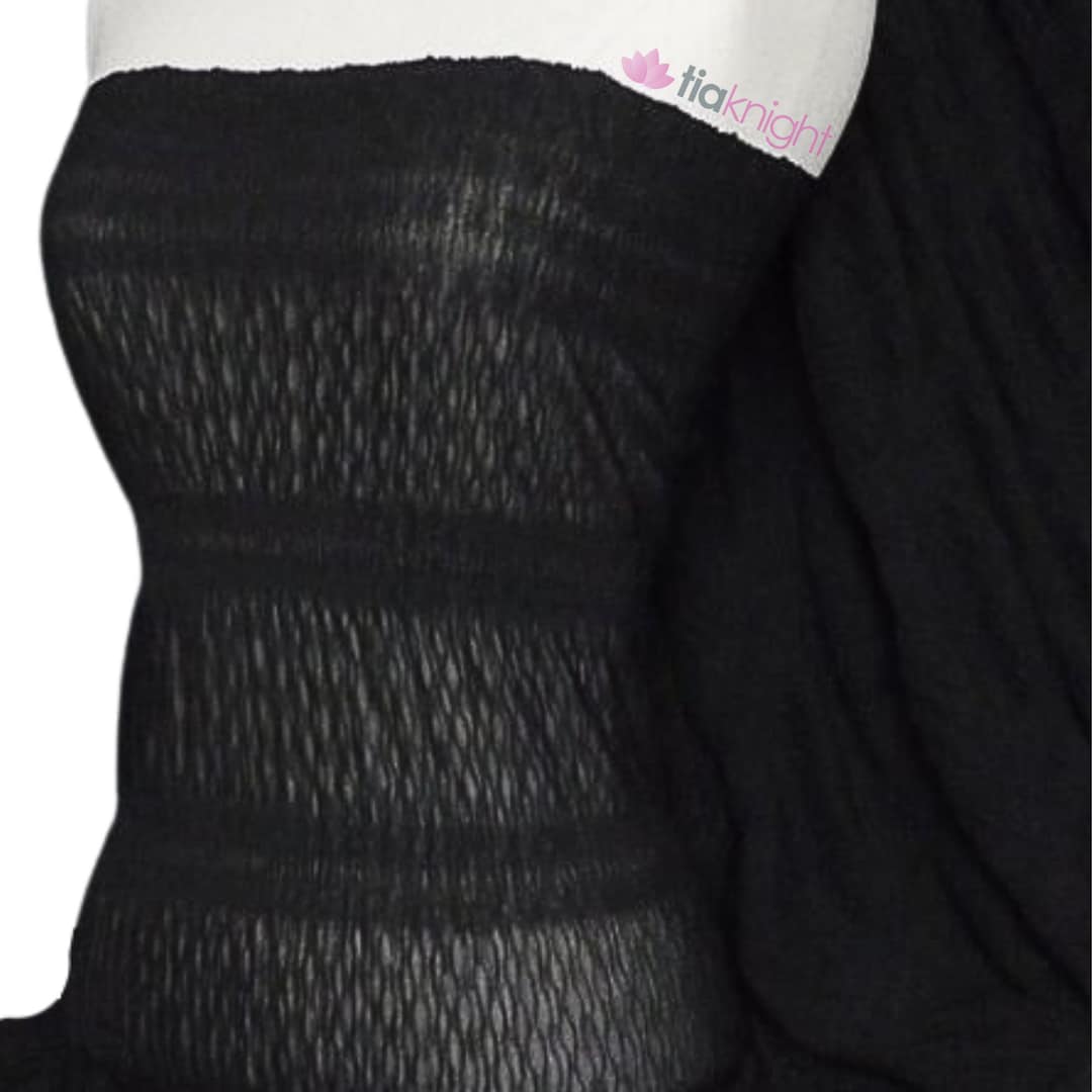 Sheer Stretch Crinkle Shirred Soft Dressmaking Fabric- Black Q1145 BK ...