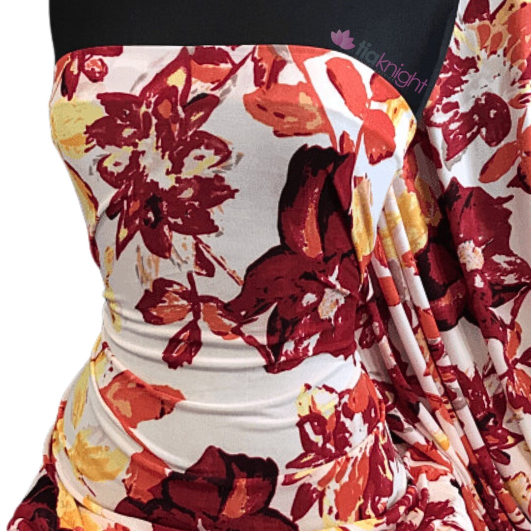Paris Slinky 4 Way Stretch Lightweight Dressmaking Fabric- Tropical ...