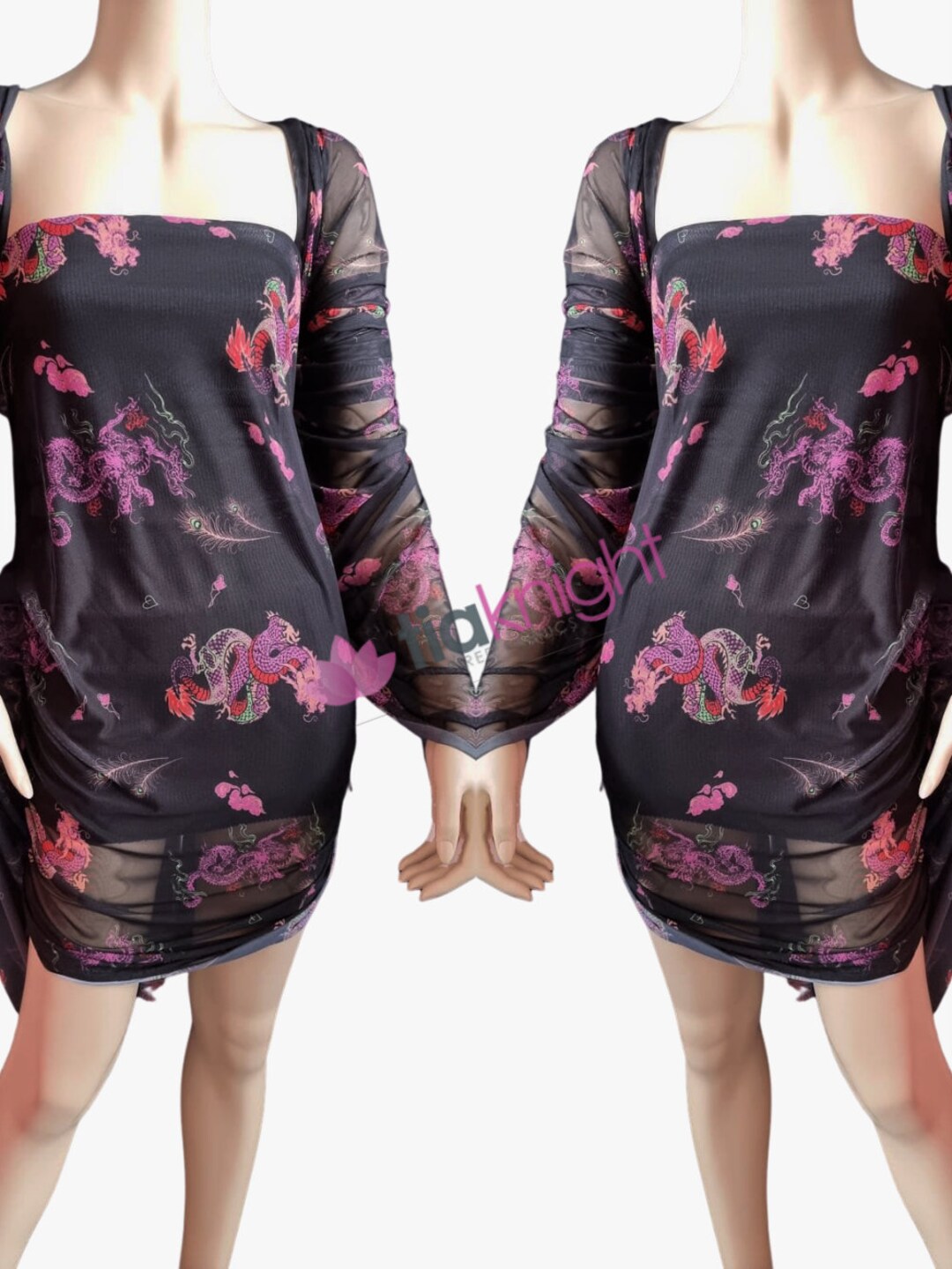 Power Mesh/ Net 4 Way Stretch Dressmaking Material- Dragons SQ550 BKMLT ...