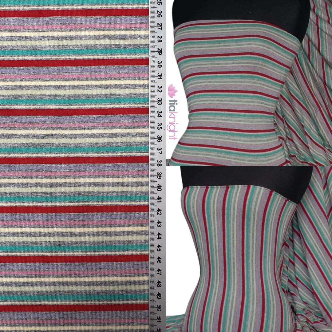 Viscose Cotton Stretch Dressmaking Fabric- Multi Stripe Grey Q1081 ...