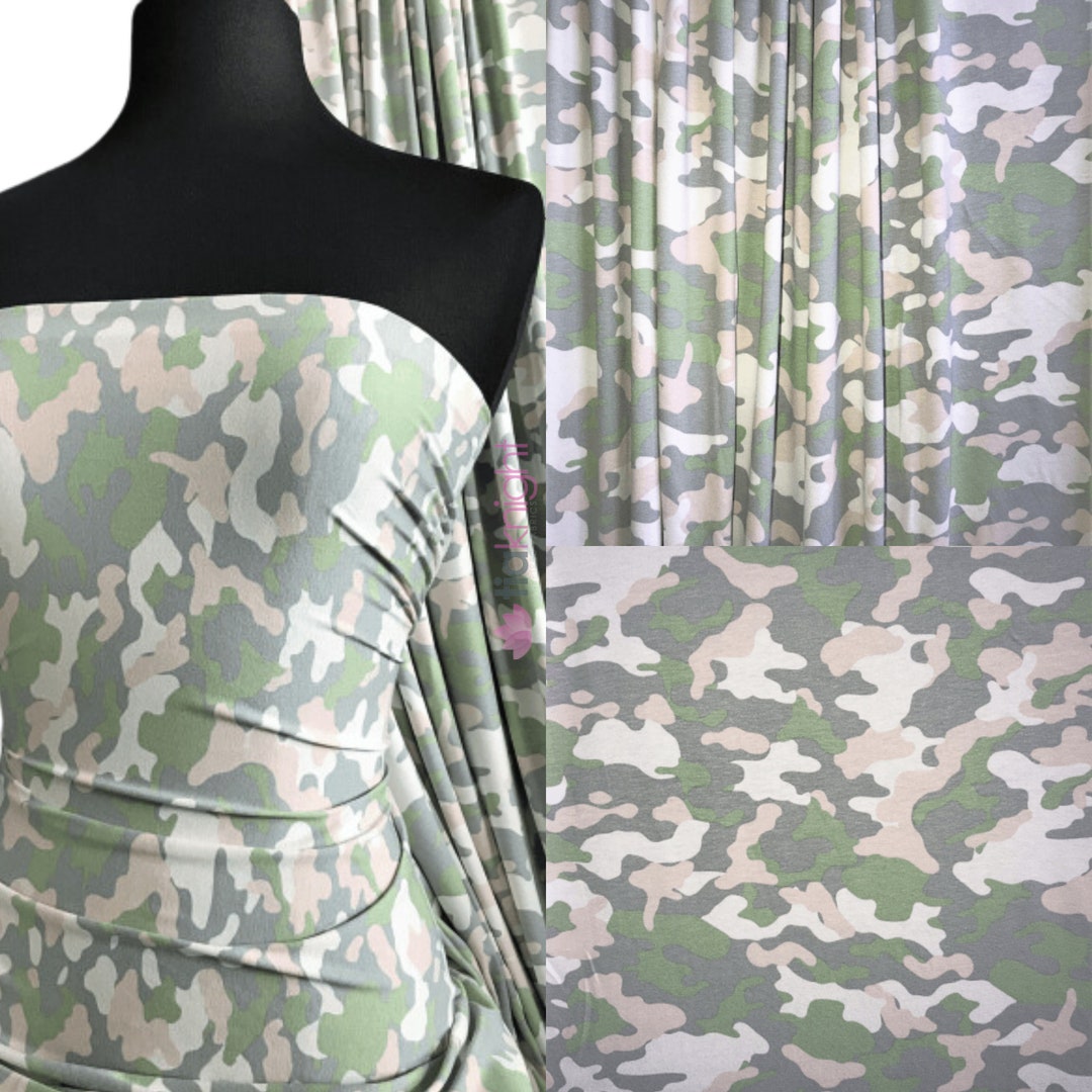 Viscose Elastane Stretch Fabric - Grey/green Camo SQ386 GRN by Tia ...