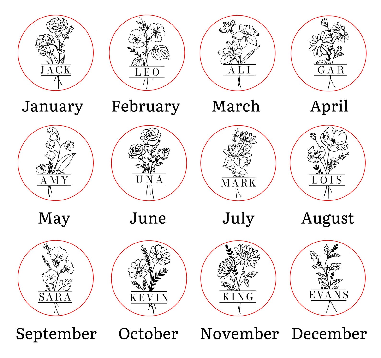 Birth Month Split Flower Monogram Wax Seal Stamp, Flower Frame Wax Seal ...