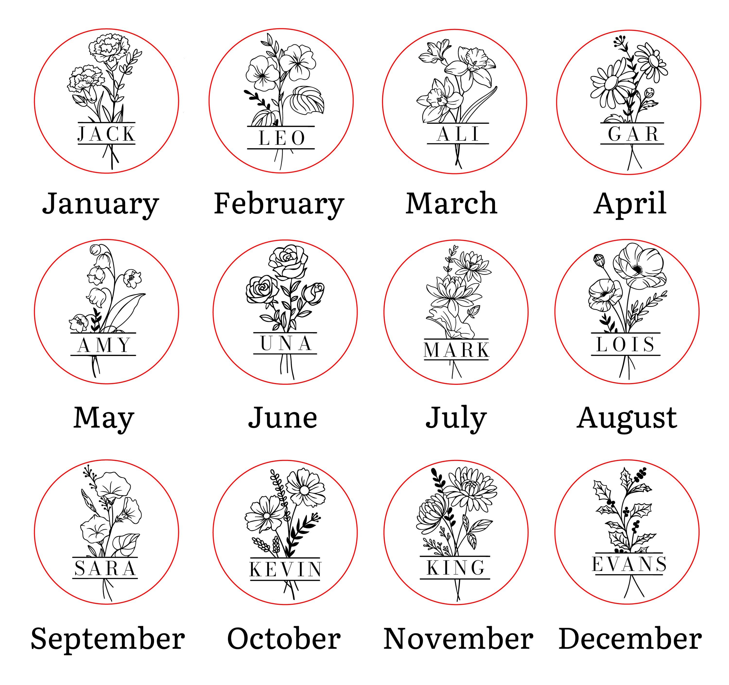 Birth Month Split Flower Monogram Wax Seal Stamp, Flower Frame Wax Seal ...