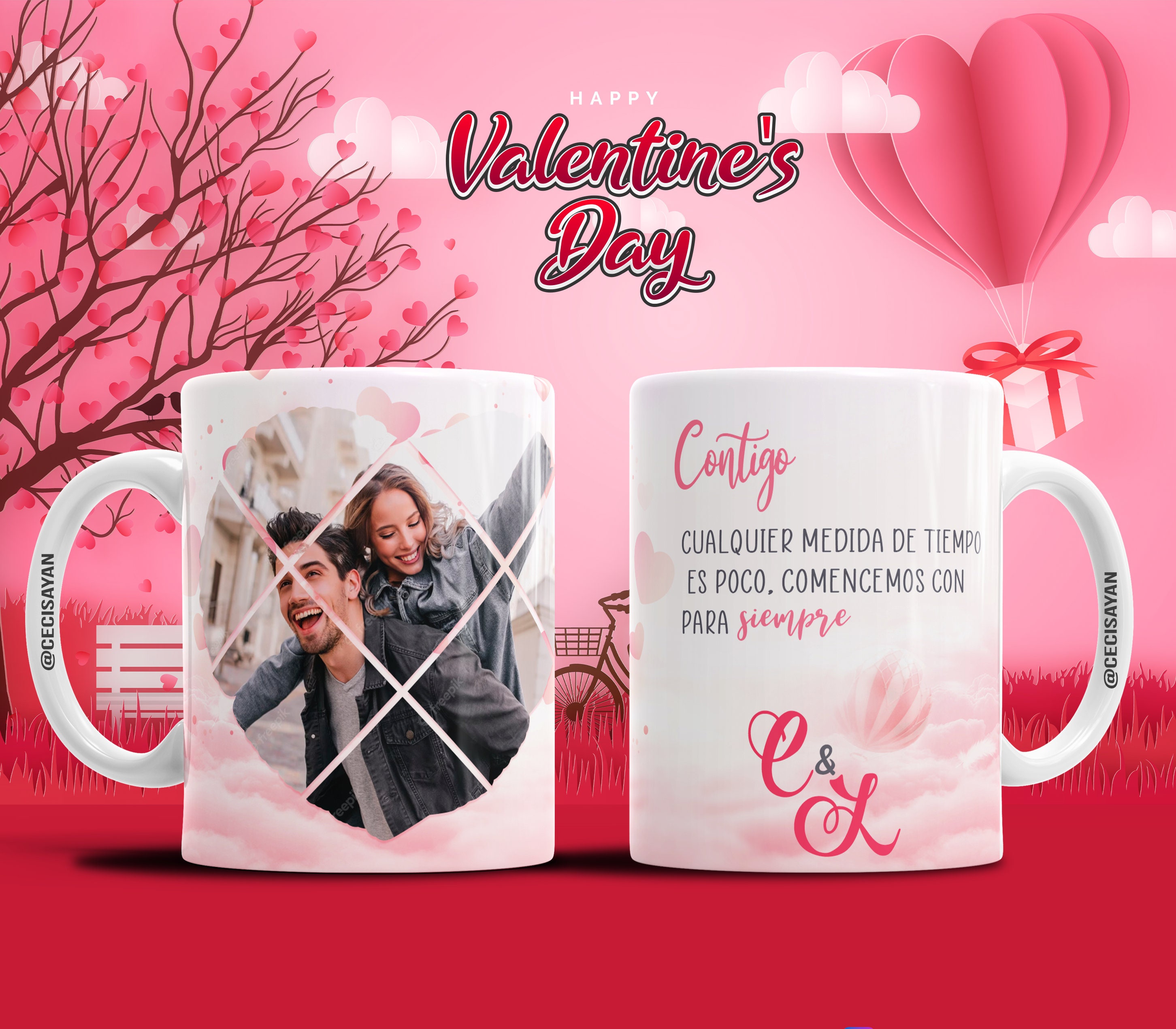 Mug Templates Valentine's Day Mug Templates Mug Design. Lovers EDITABLE ...