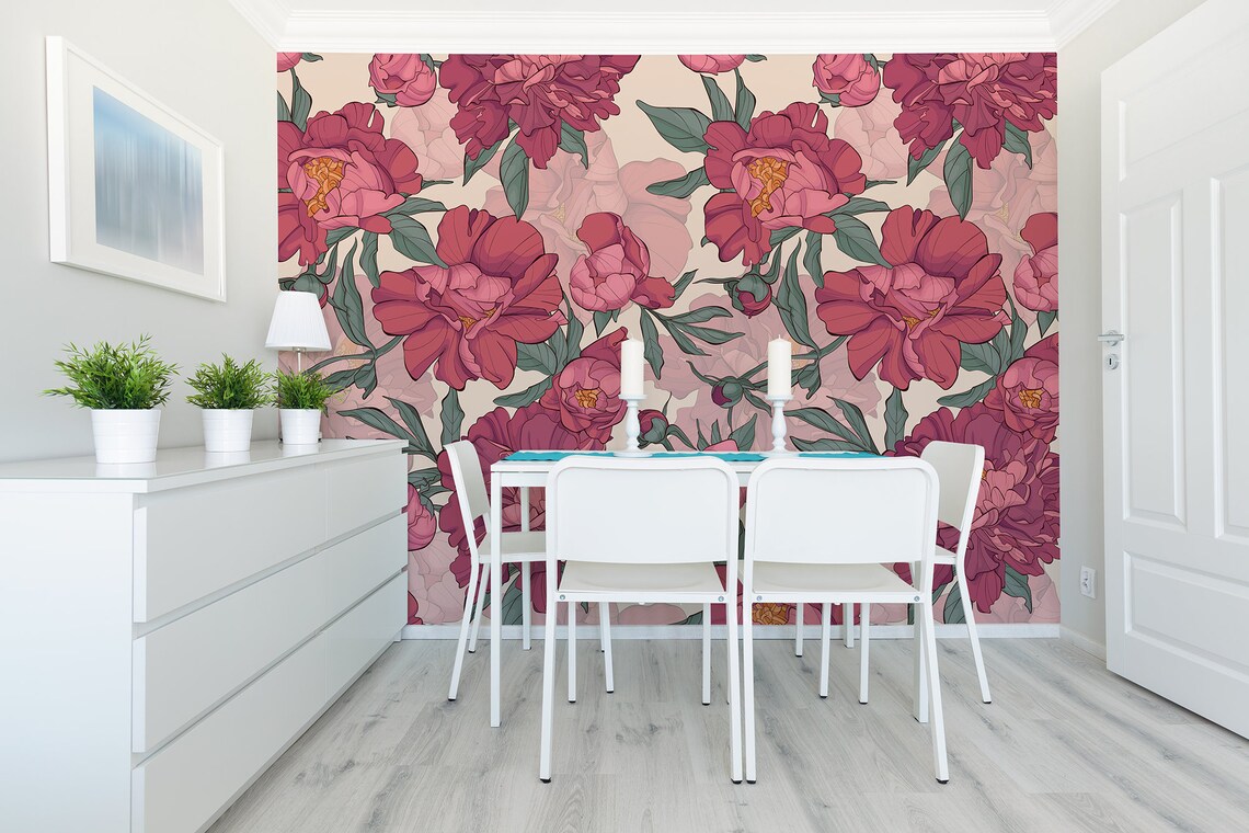 Pink and Red Big Flower Pattern Wallpaper Botanical Mural - Etsy