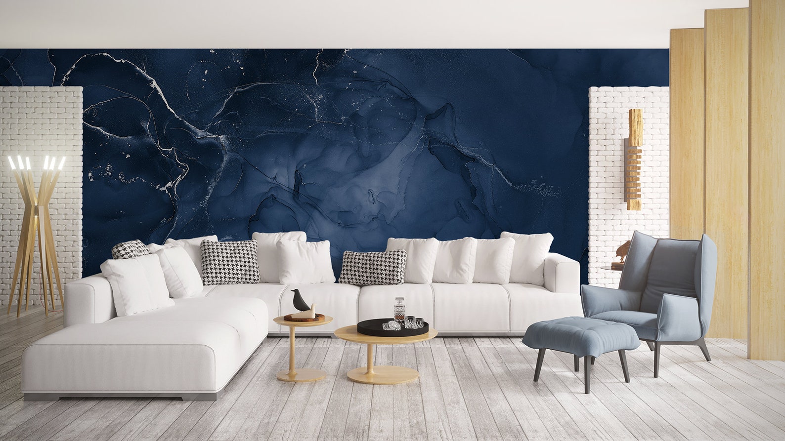 Elegant Dark Night Blue and Silver Matte Watercolor Marble Wallpaper ...