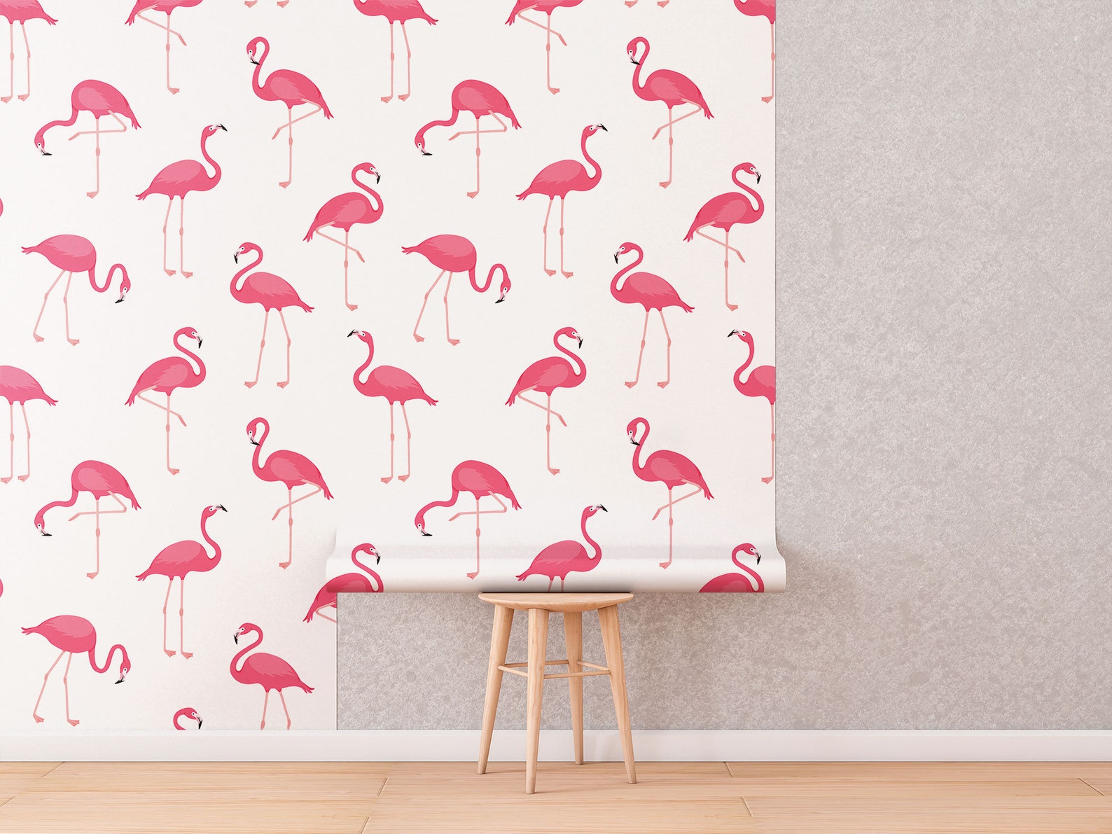 Pink Flamingo Bird Pattern Wallpaper White Background Self - Etsy