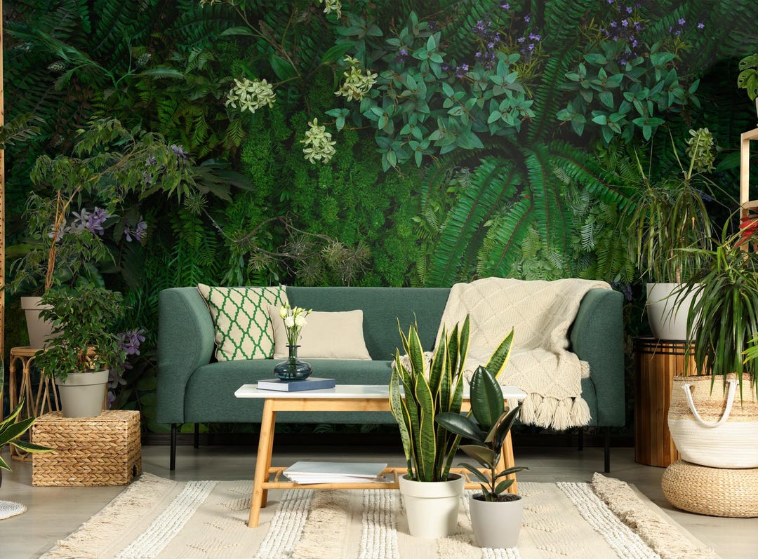 Dark Lush Greenery Wallpaper, Dark Botanical Wall Mural • Peel and ...