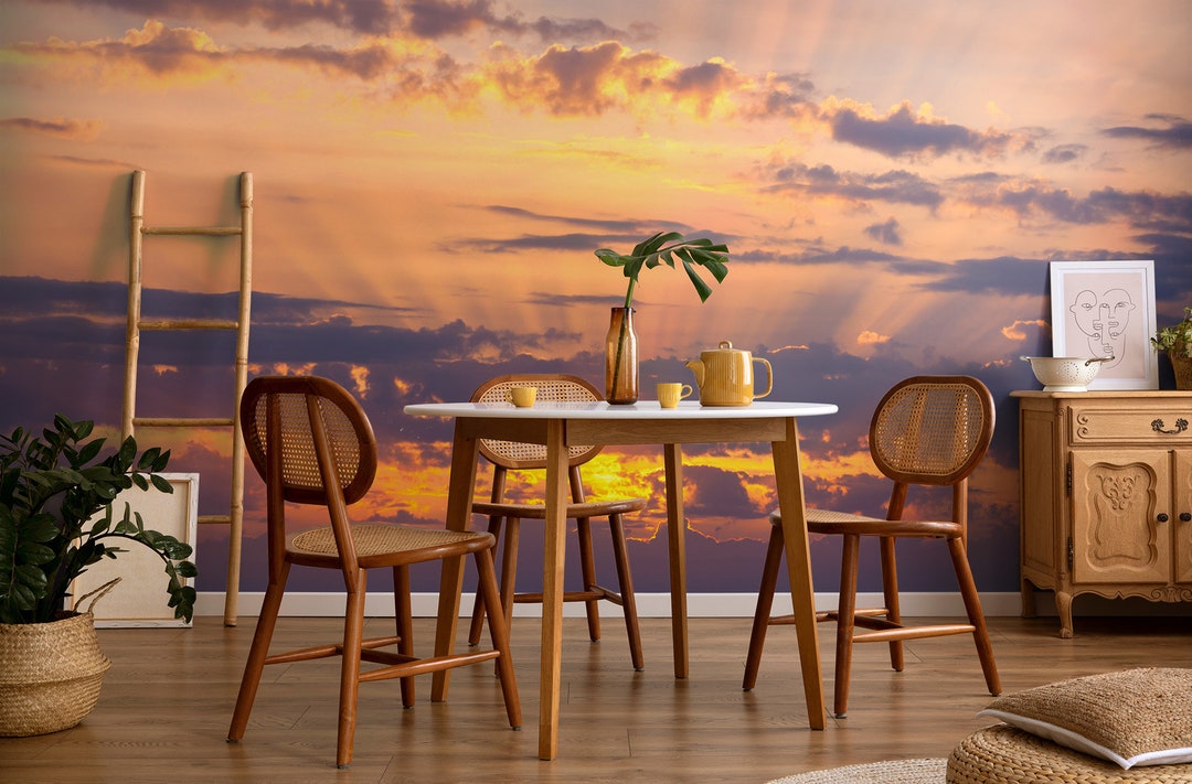 Beautiful Yellow & Purple Sunset Wallpaper, Sky and Clouds Wall Mural ...