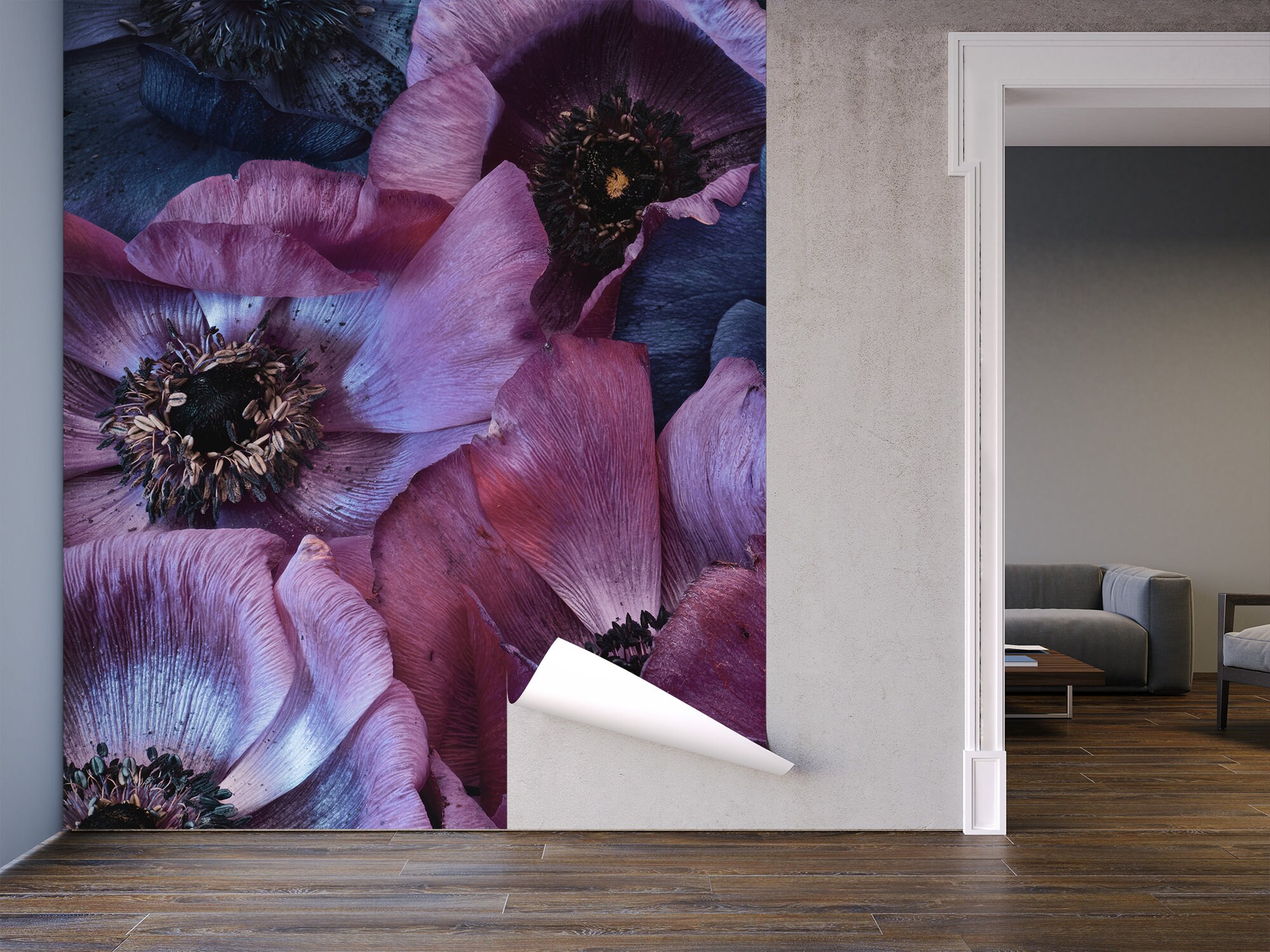 Photo Wallpaper With Purple and Blue Anemone Self Adhesive - Etsy