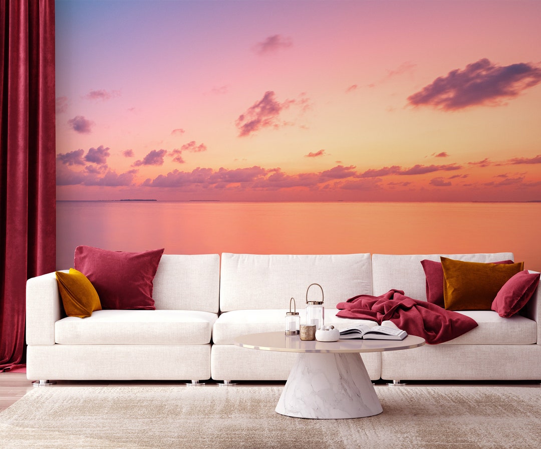 Sunset Seascape Wallpaper, Dreamy Sunset Wall Mural, Landscape ...