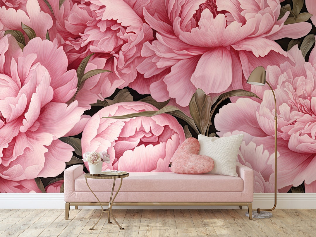Big Pink Peonies Wall Mural, Pink Floral Wallpaper, Peony Print • Peel ...