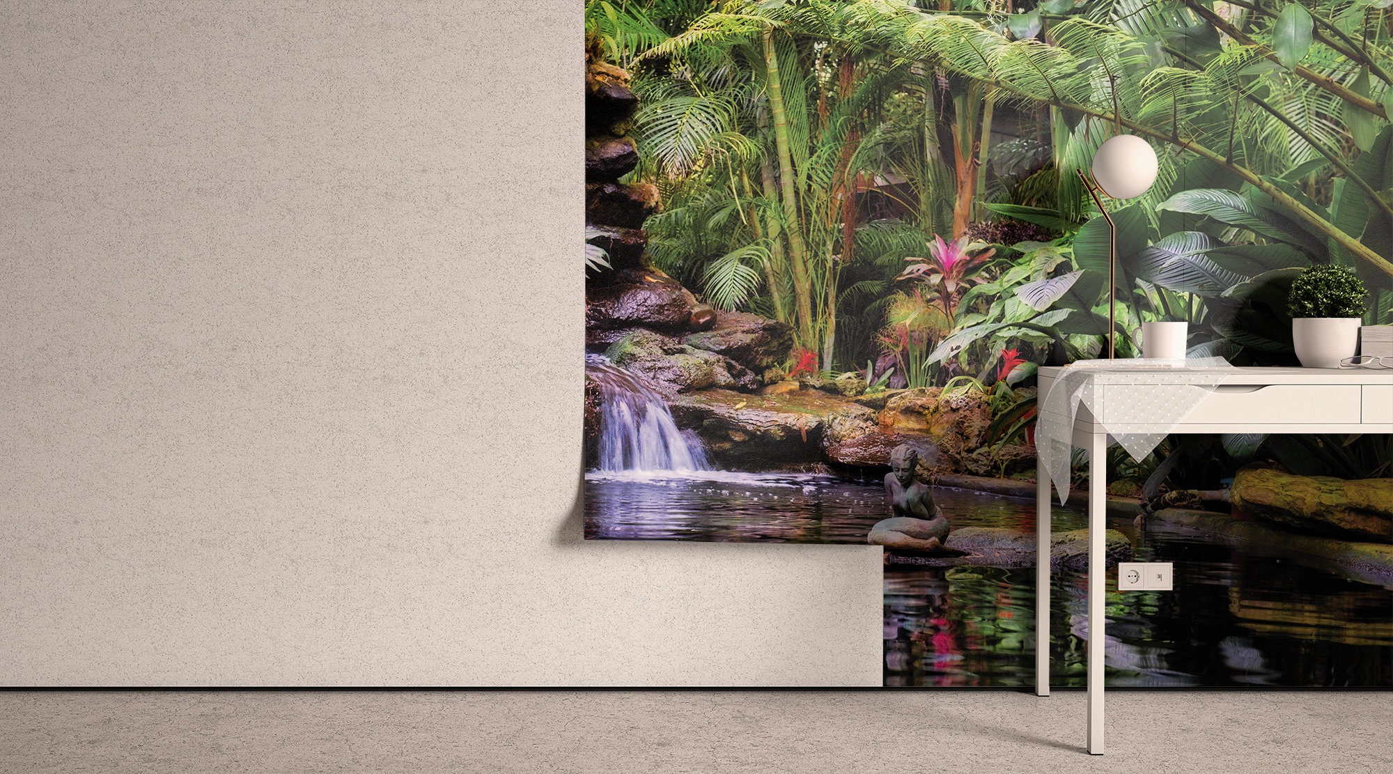 Waterfall in Tropical Jungle Exotic Botanical Mural Self | Etsy