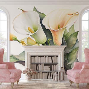 Calla Lily Flowers Watercolor Wall Mural, Floral Painting Wallpaper ...