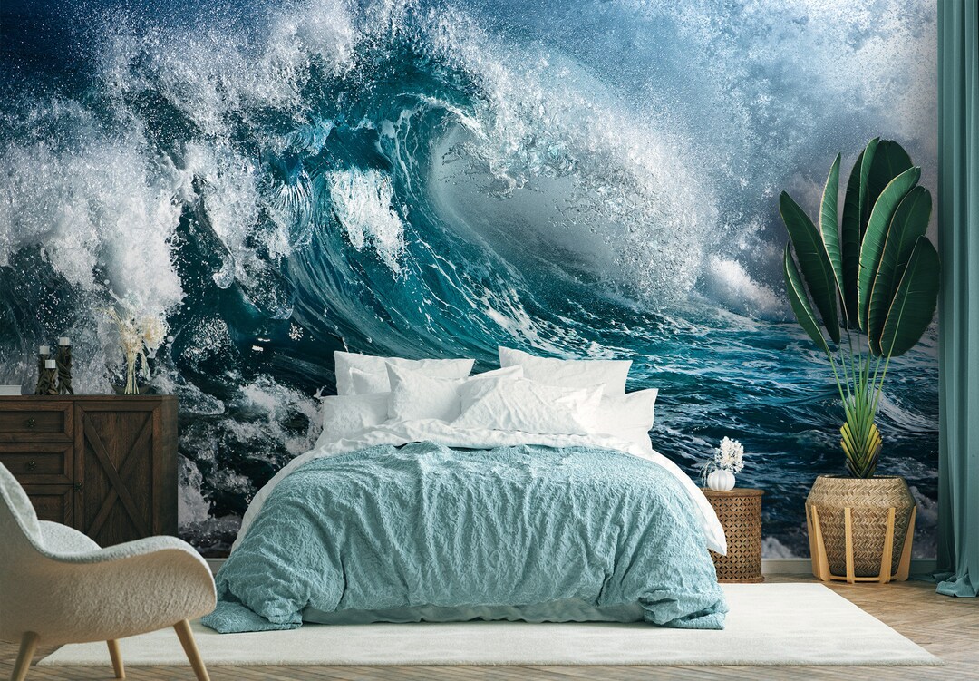 Ocean Waves Wallpaper, Marine Wall Mural, Seascape Print • Peel and ...