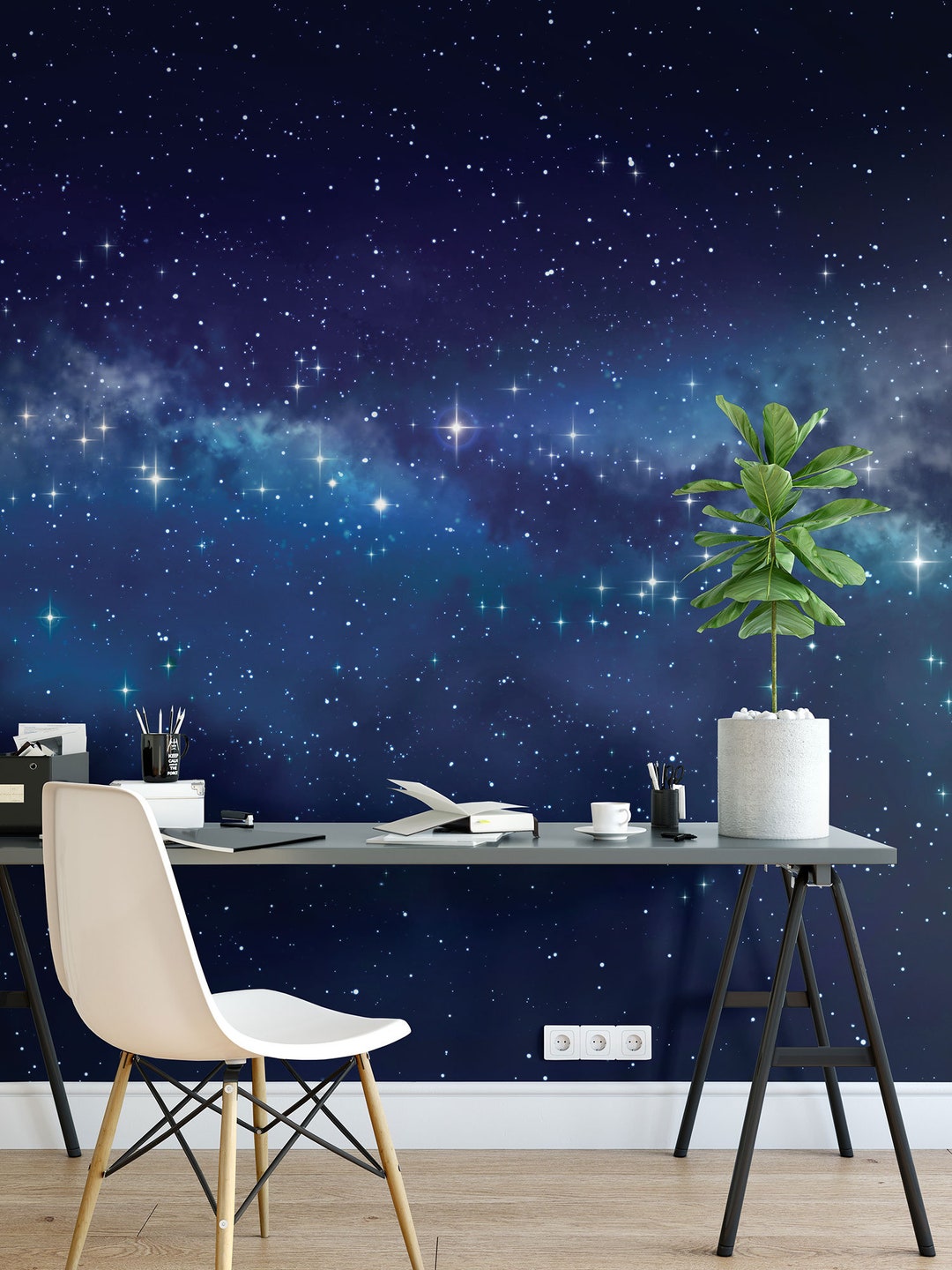 Dark Blue Cosmic Wallpaper, Space & Stars Wall Mural • Peel and Stick ...