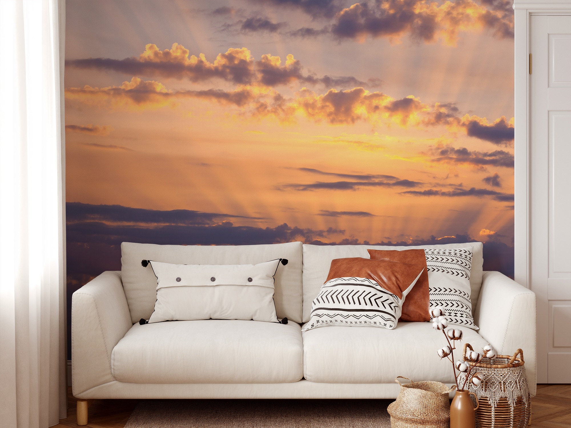 Beautiful Yellow & Purple Sunset Wallpaper, Sky and Clouds Wall Mural ...
