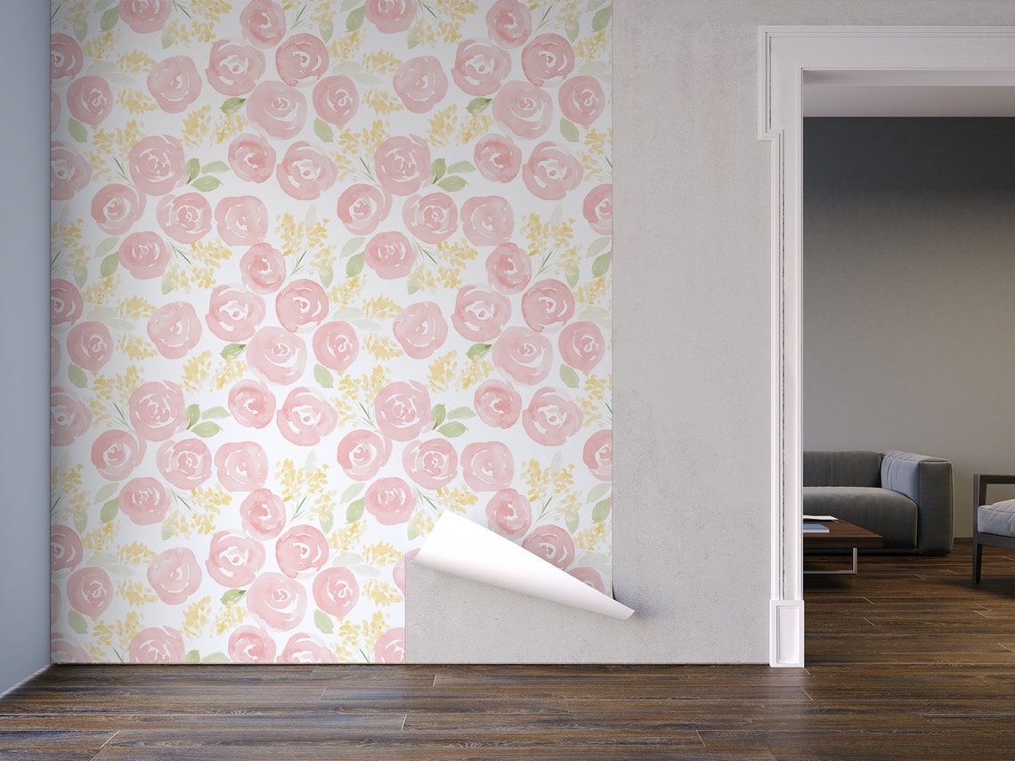 Watercolor Soft Pink Roses Pattern Wallpaper Self Adhesive - Etsy