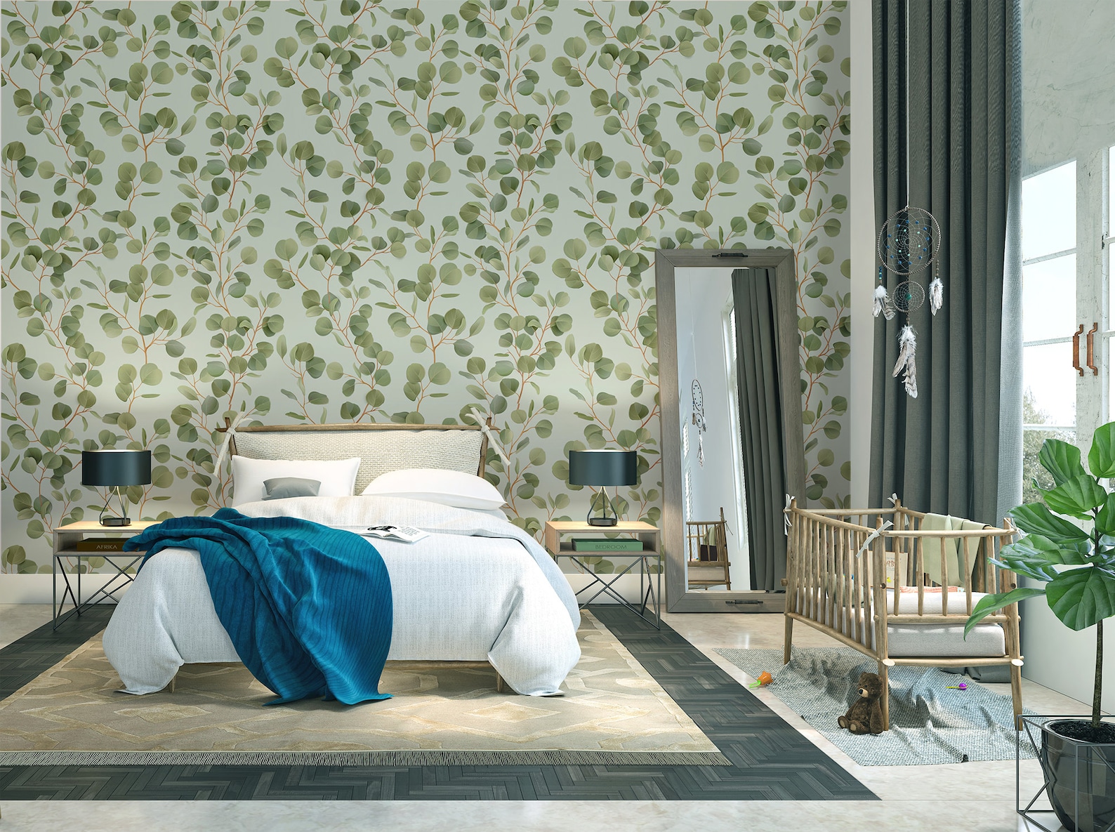 Green Wallpaper With Small Leaf Pattern Self Adhesive Peel | Etsy