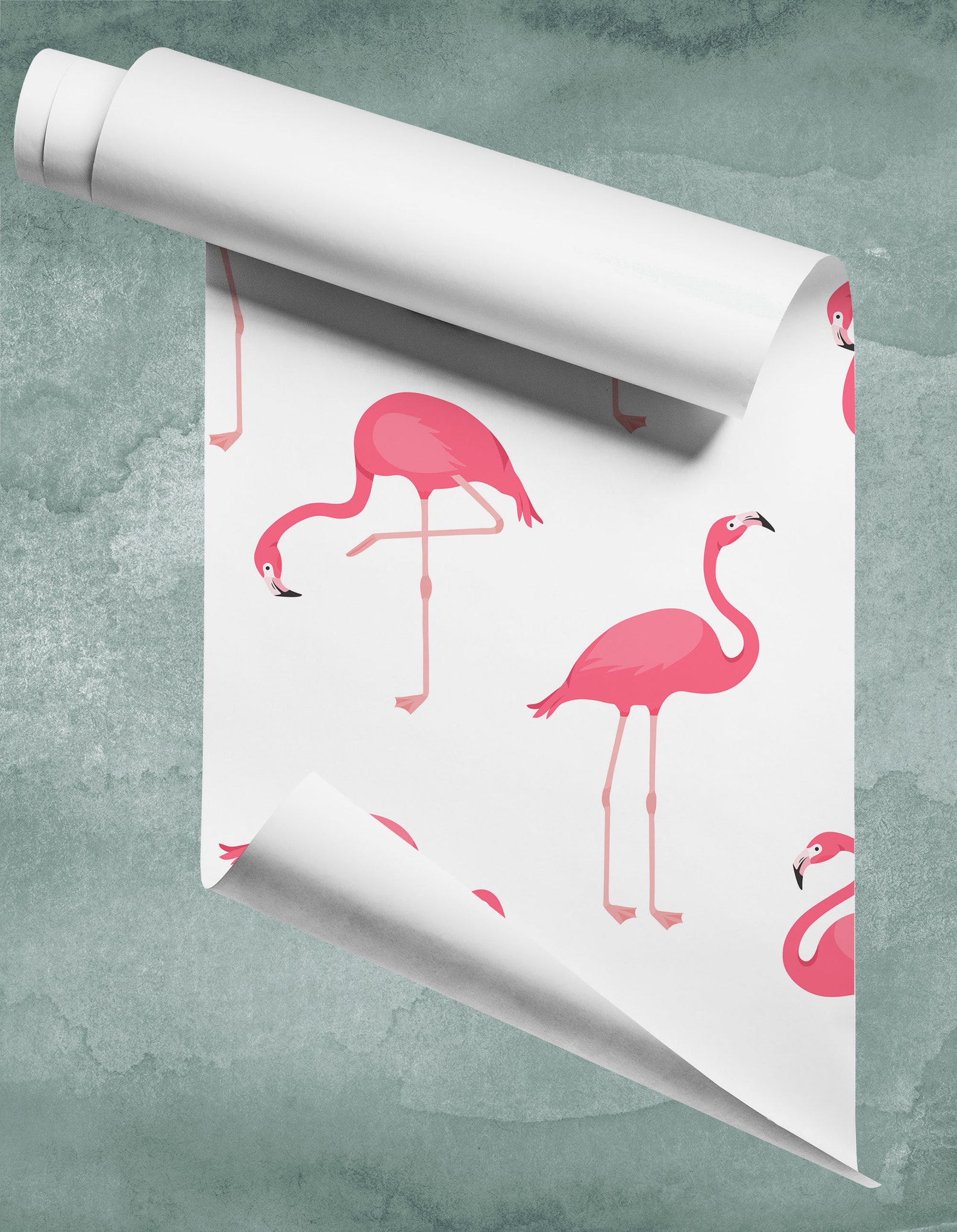 Pink Flamingo Bird Pattern Wallpaper White Background Self - Etsy