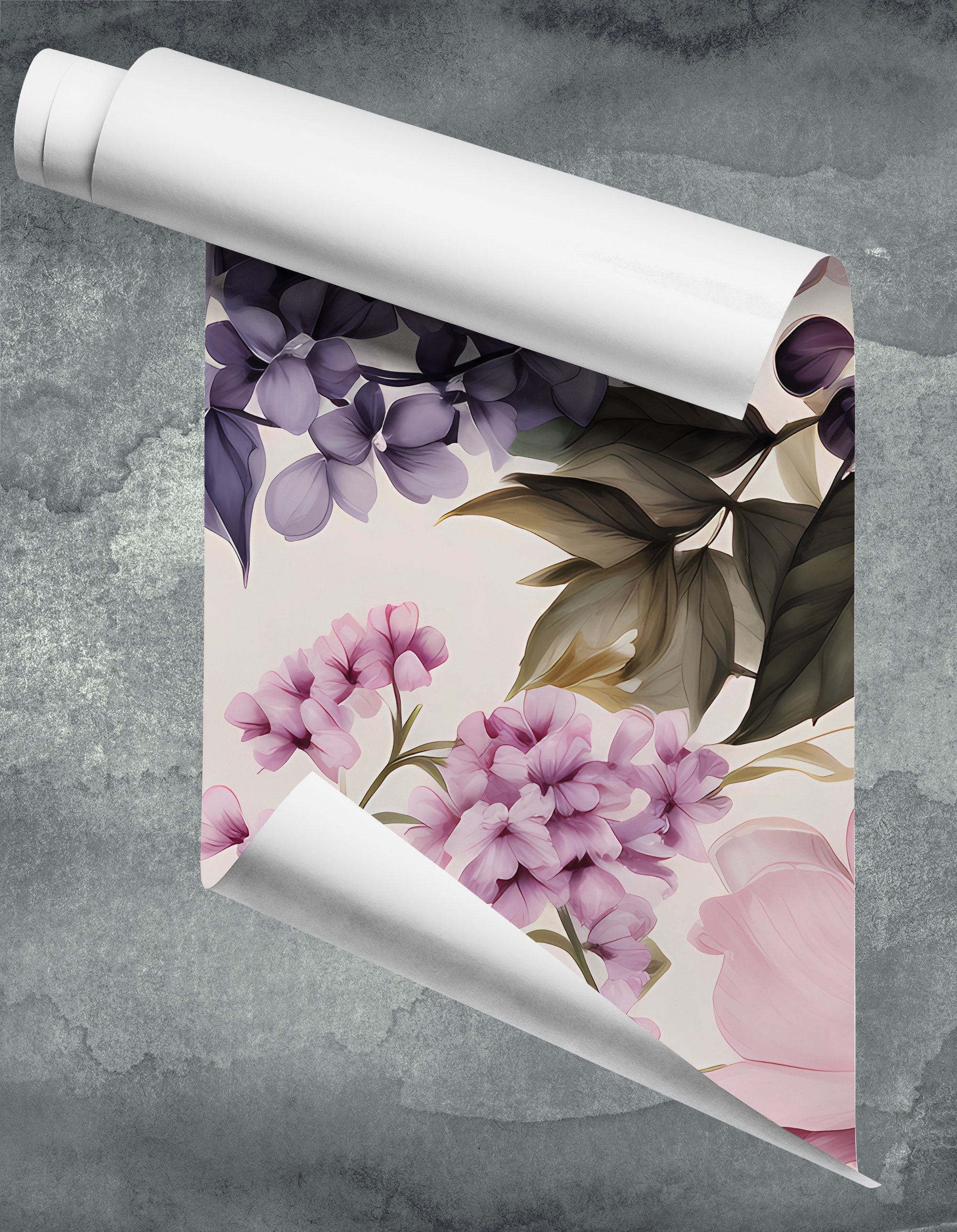 Beautiful Pink & Purple Floral Wall Mural, Botanical Wallpaper • Peel ...