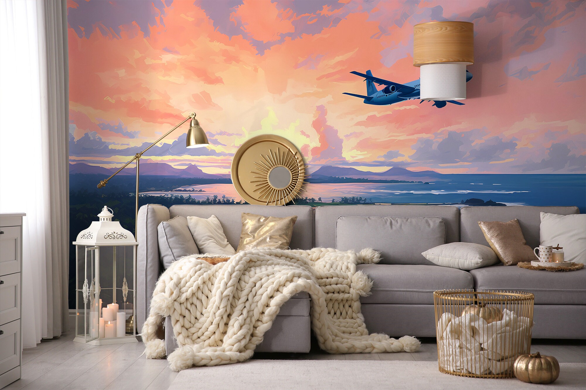 Sunset & Plane Tropical Island Wallpaper, Abstract Exotic Landscape ...