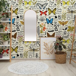 Botanical Wallpaper With Plants, Flowers, Butterfly, Insects | Self ...