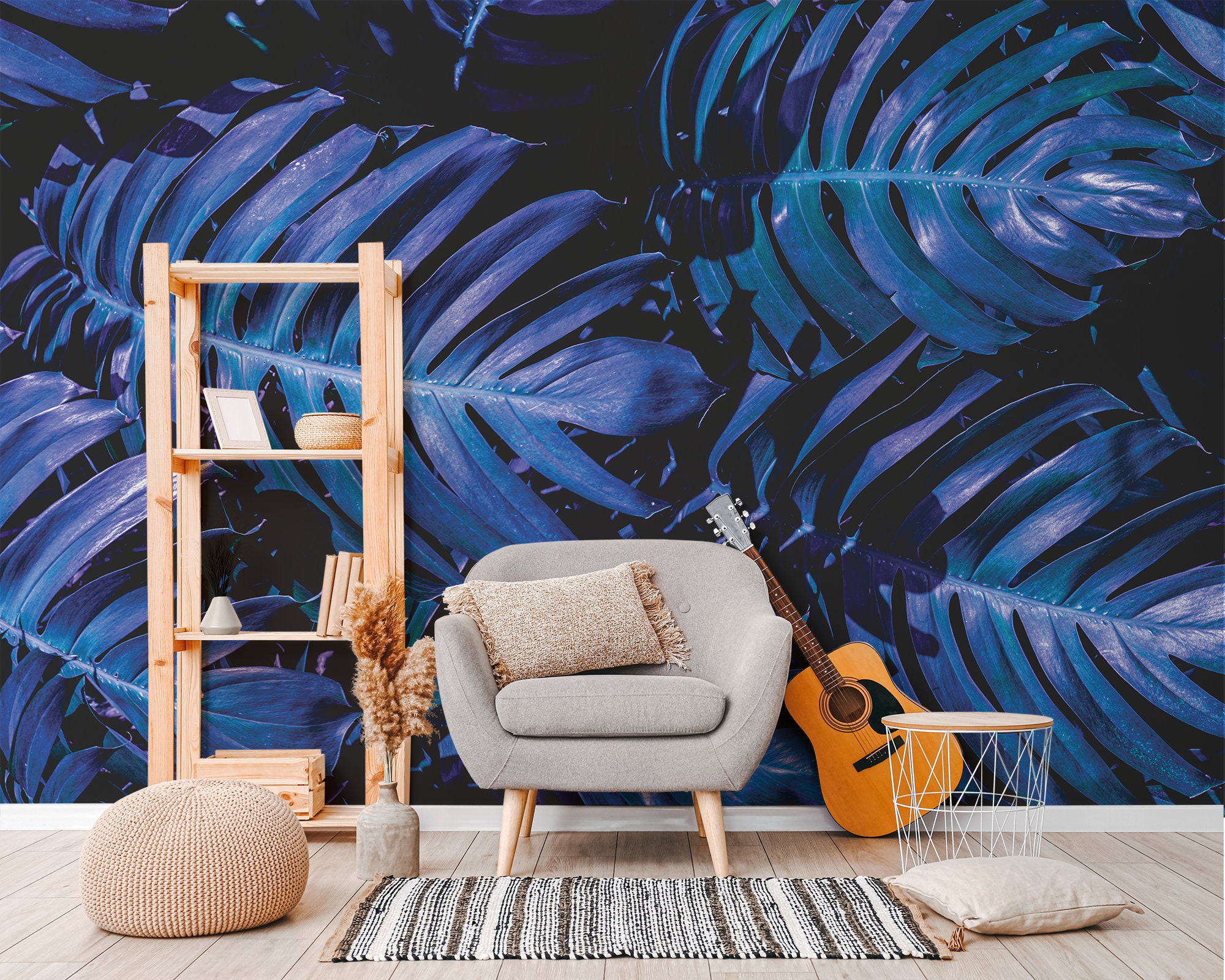 Amazing Blue Monstera Leaves Tropical Wallpaper Self | Etsy