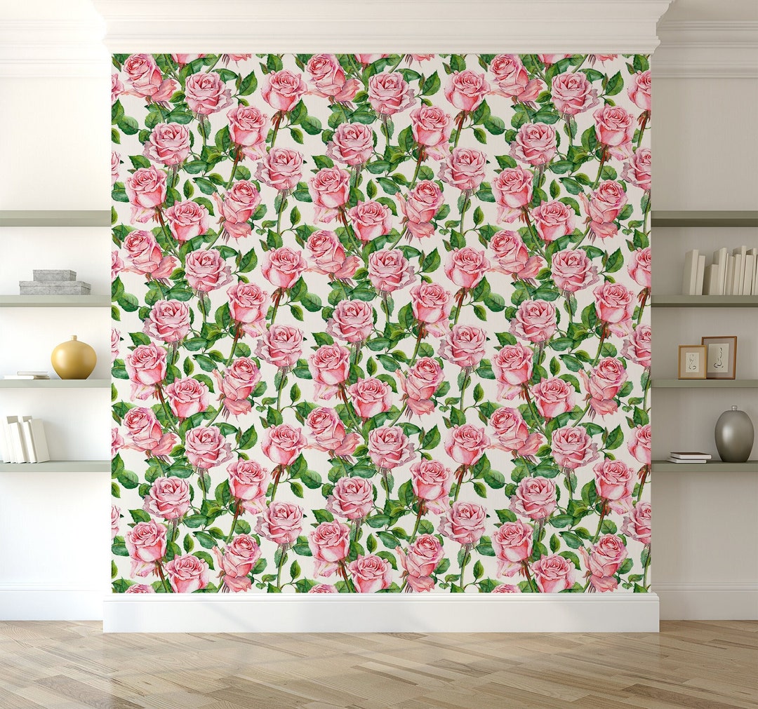 Wallpaper With Beautiful Pink Blooming Rose Pattern | Self Adhesive ...